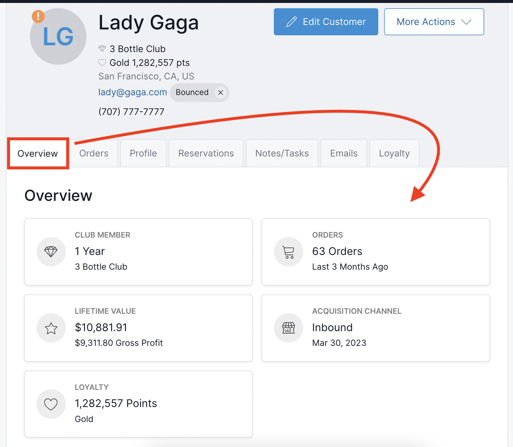 Customer Profile Overview Sections/Blocks